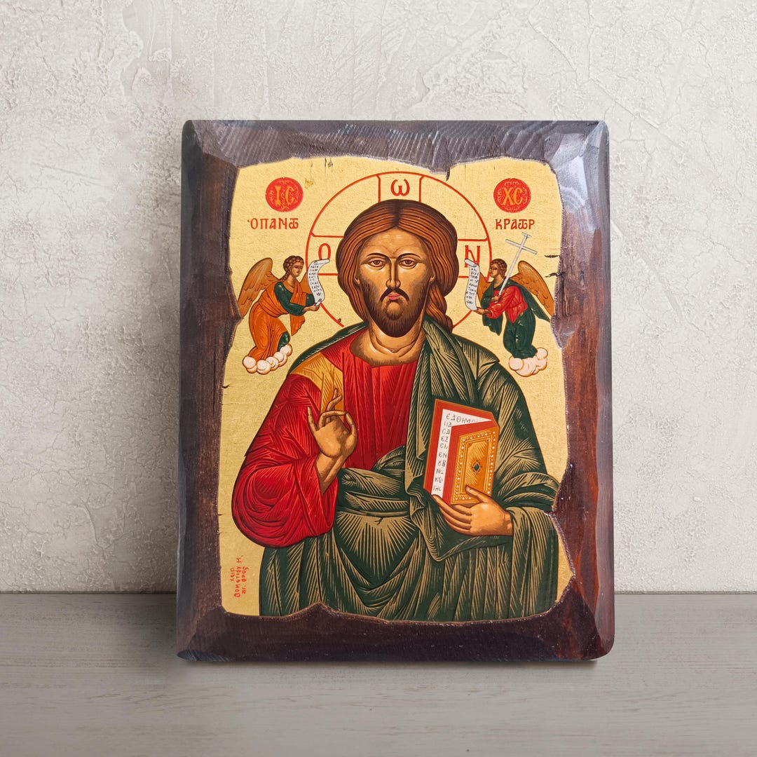 Hand Painted Jesus Christ Orthodox Icon Pantocrator Byzantine Icon ...