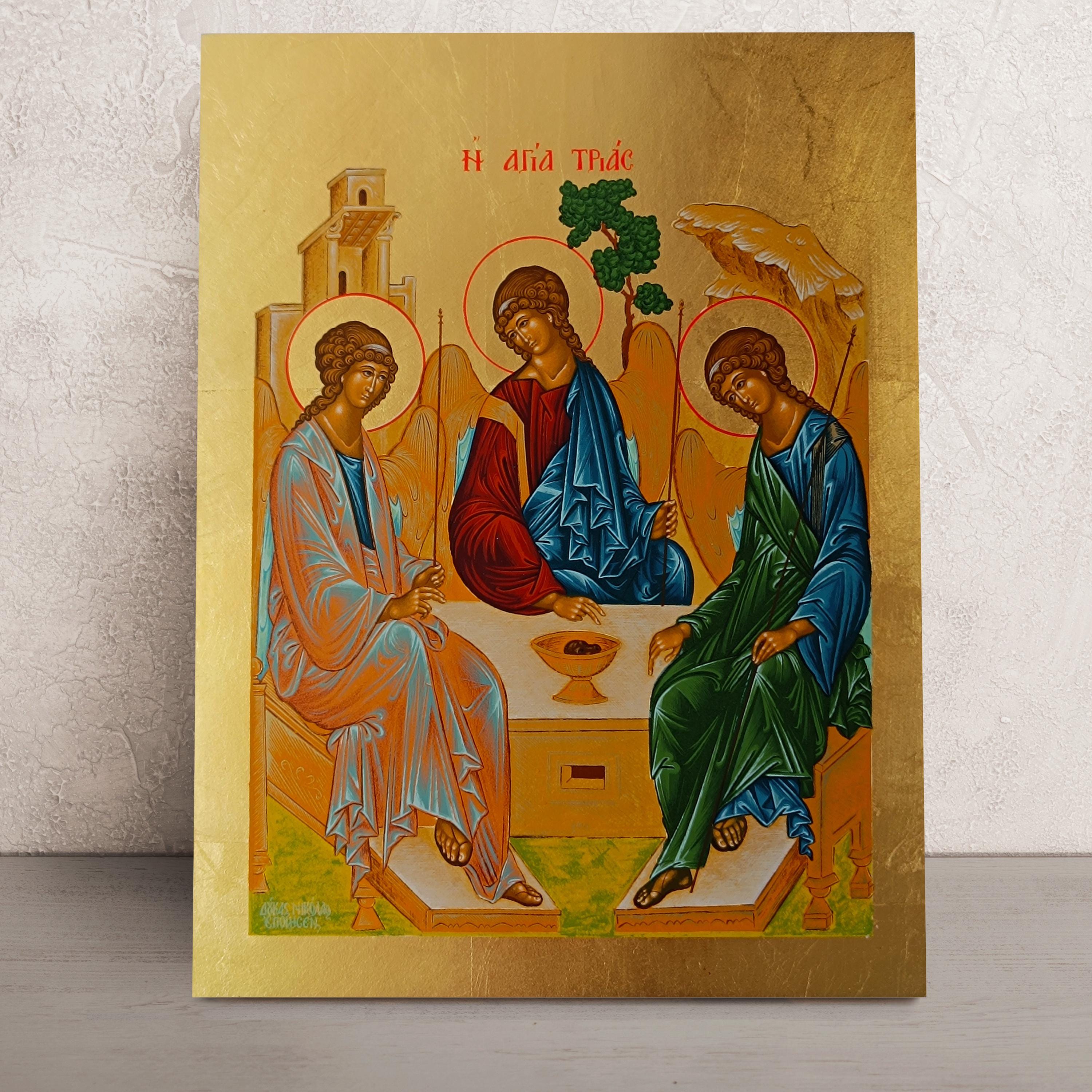 Holy Trinity Rublev Icon • Hand Painted Greek Orthodox Icon • Byzantine ...