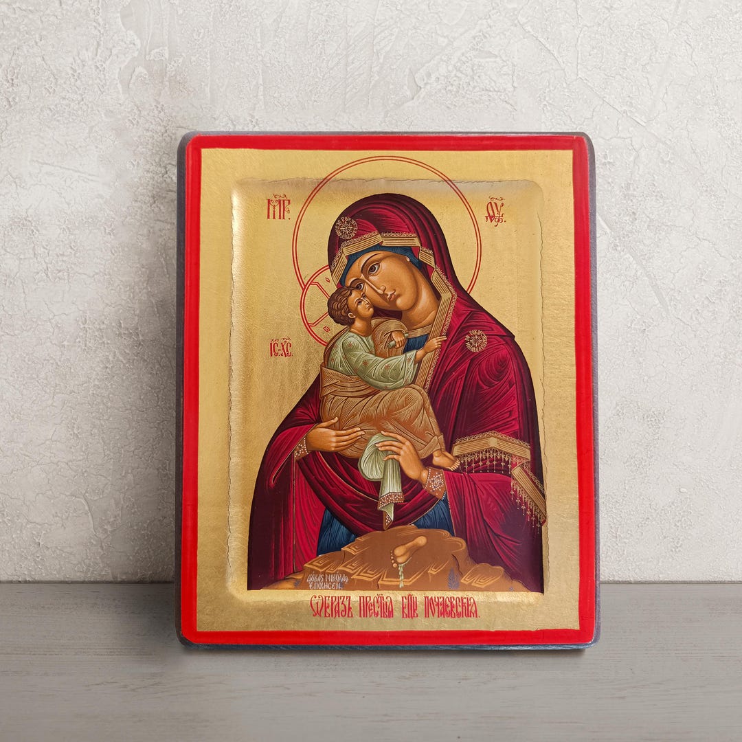 Hand Painted Virgin Mary Orthodox Icon Virgin of Pochaev Ukrainian Icon ...