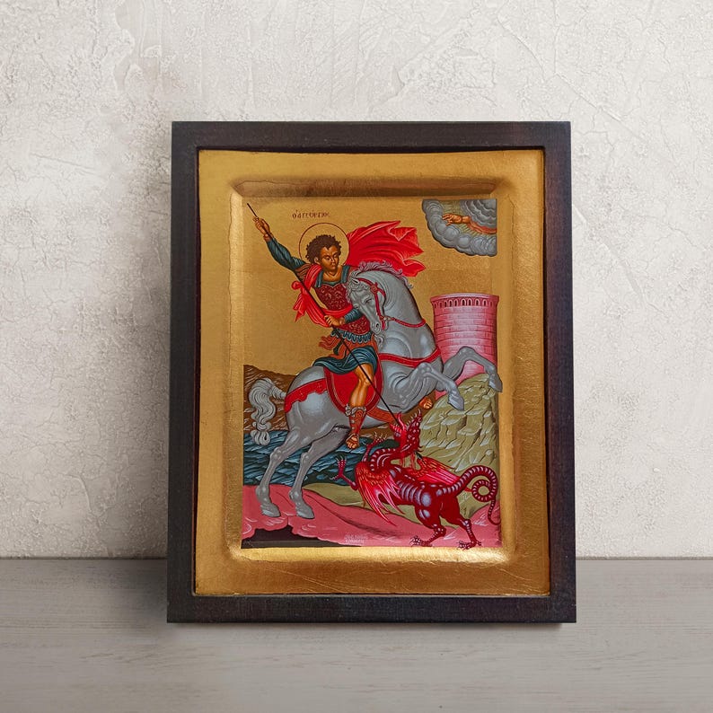 St George Dragon Orthodox Icon Hand Painted Byzantine Icon Greek Icon ...