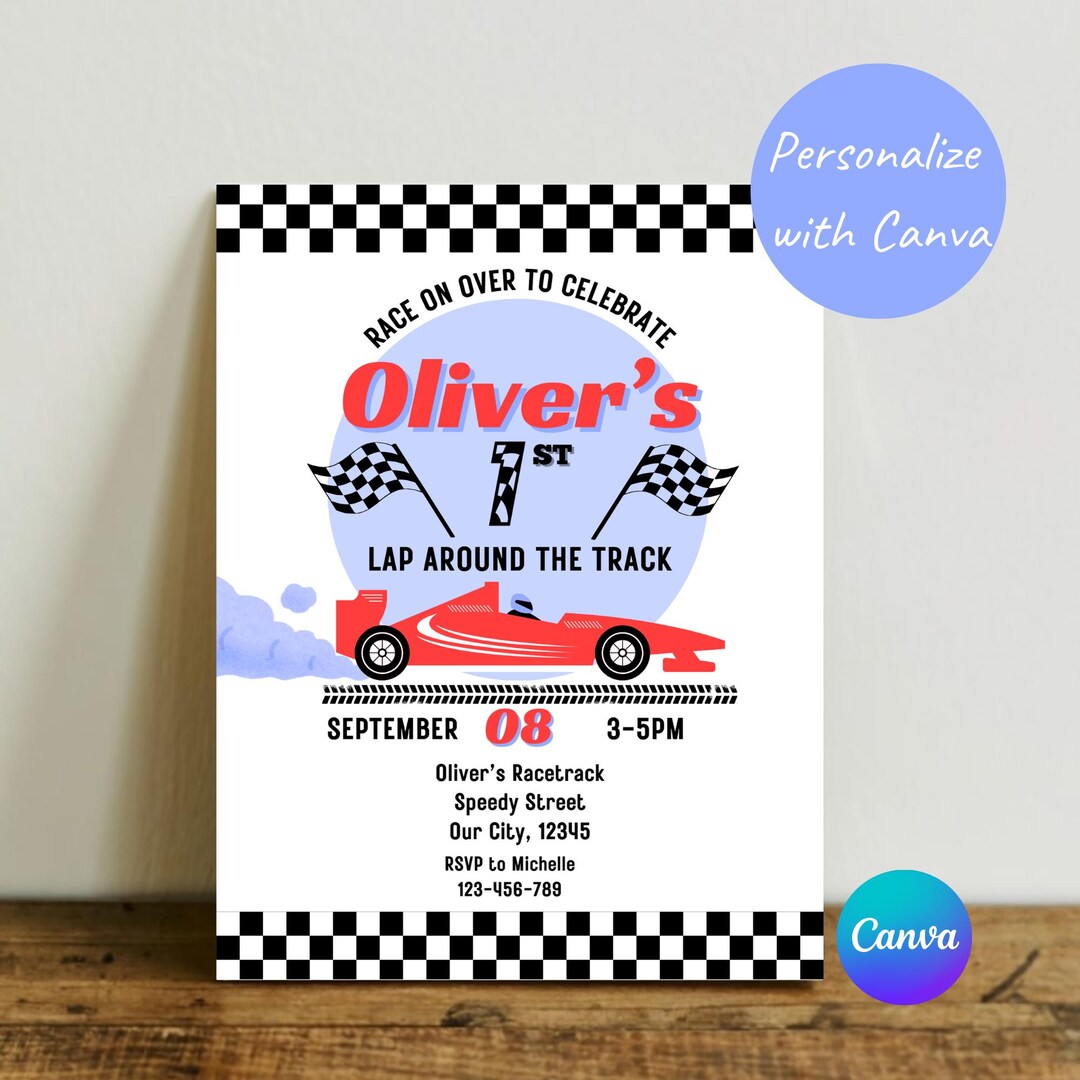 First Lap Around the Track Invite Red Race Car Invitation Boy 1st ...