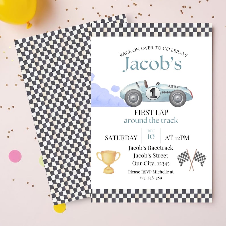 First Lap Around the Track Invite | Race Car Invitation | Boy 1st ...