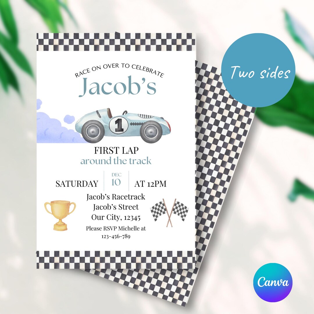 First Lap Around the Track Invite | Race Car Invitation | Boy 1st ...