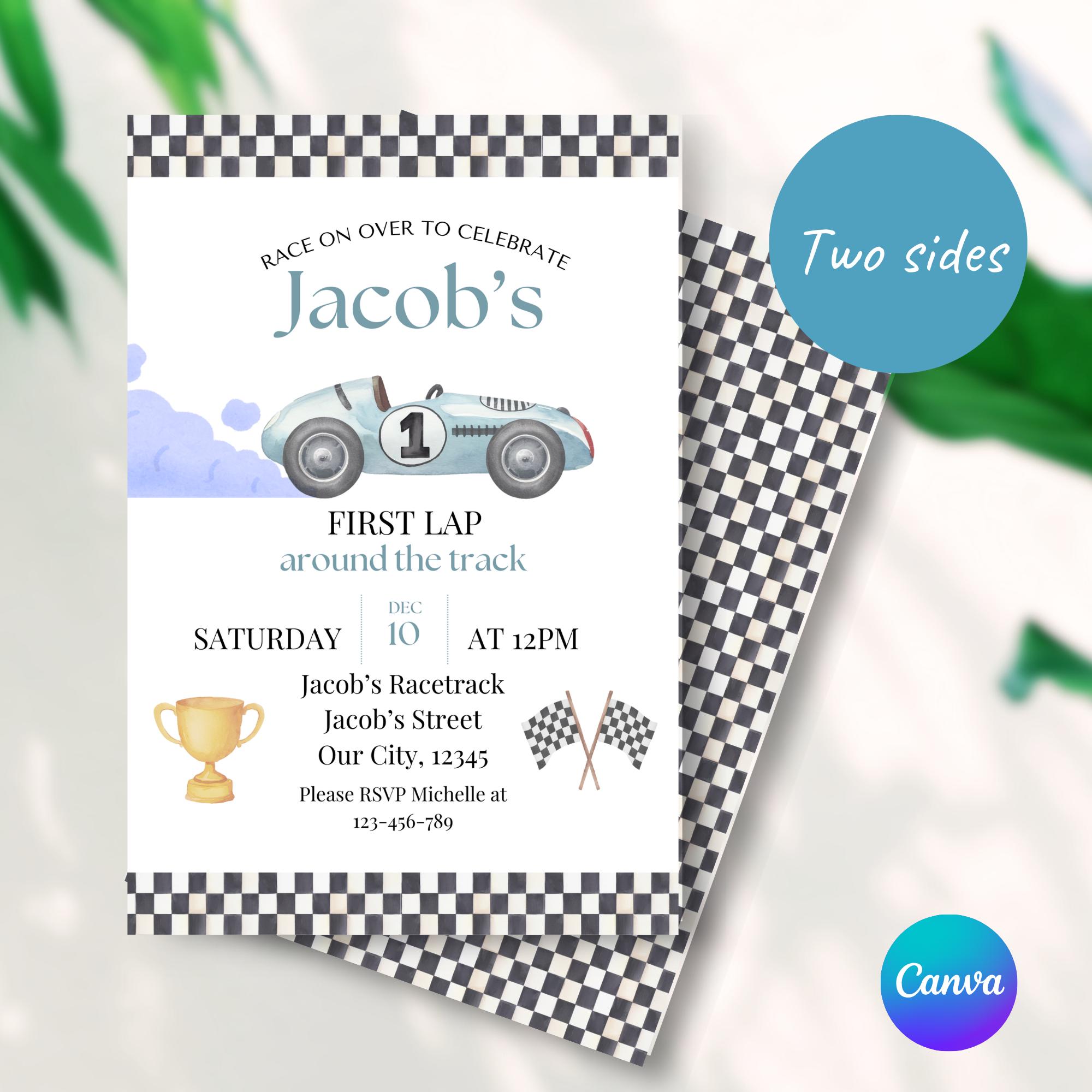 First Lap Around the Track Invite | Race Car Invitation | Boy 1st ...
