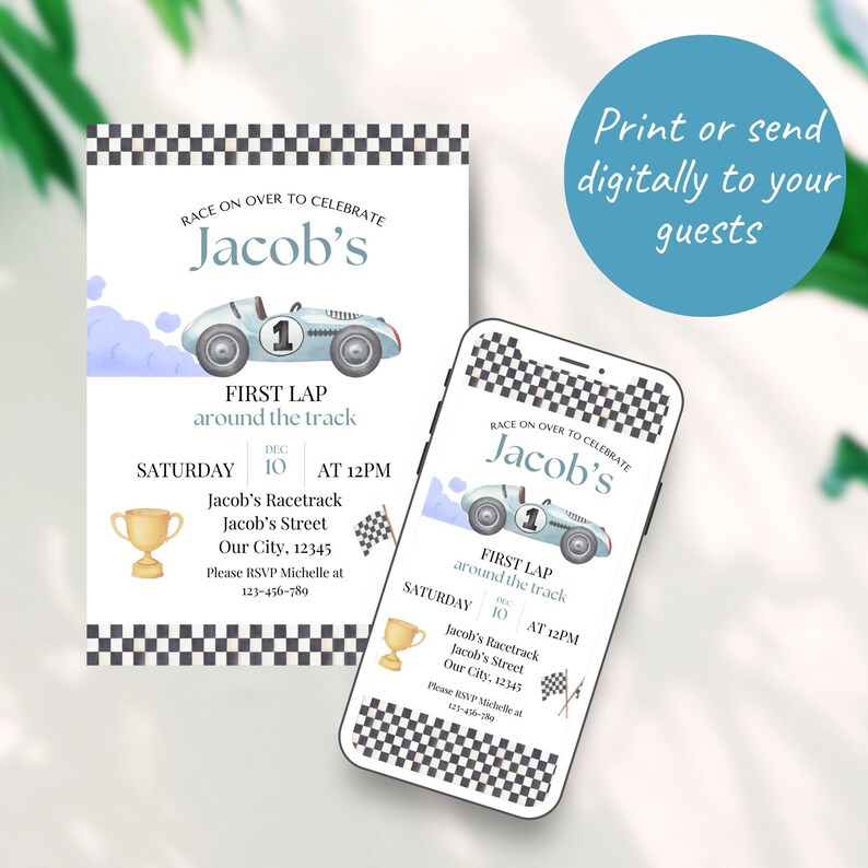 First Lap Around the Track Invite | Race Car Invitation | Boy 1st ...