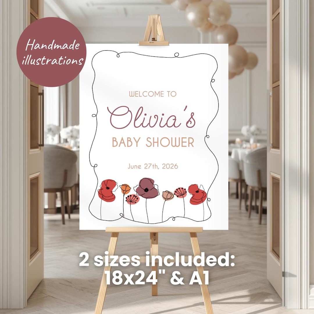 Wildflower Baby Shower Welcome Sign | Editable Printable Floral Sign ...
