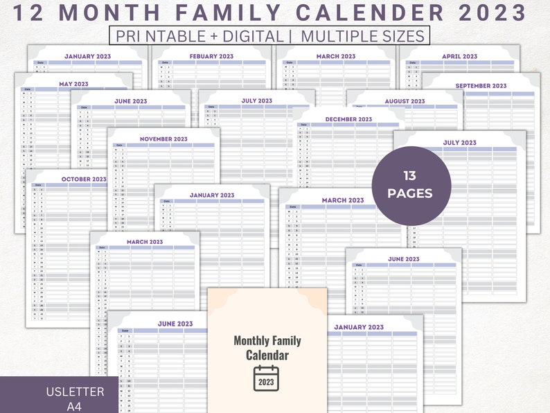 Monthly Family Calendar - Etsy