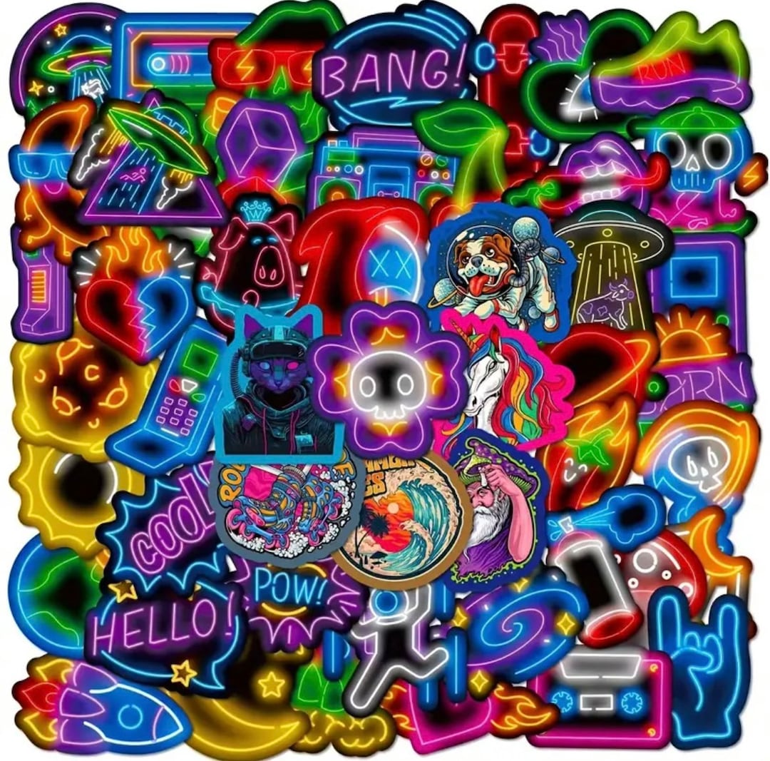 10 Pack Neon Sign Stickers for Water Bottles Laptop Phone Computer Guitar Skateboard Stanley ...