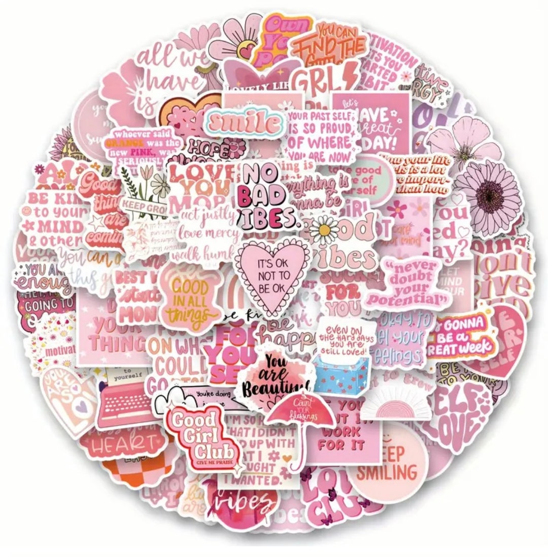 10-50 Pink Motivational Stickers for Water Bottles Laptop Phone ...