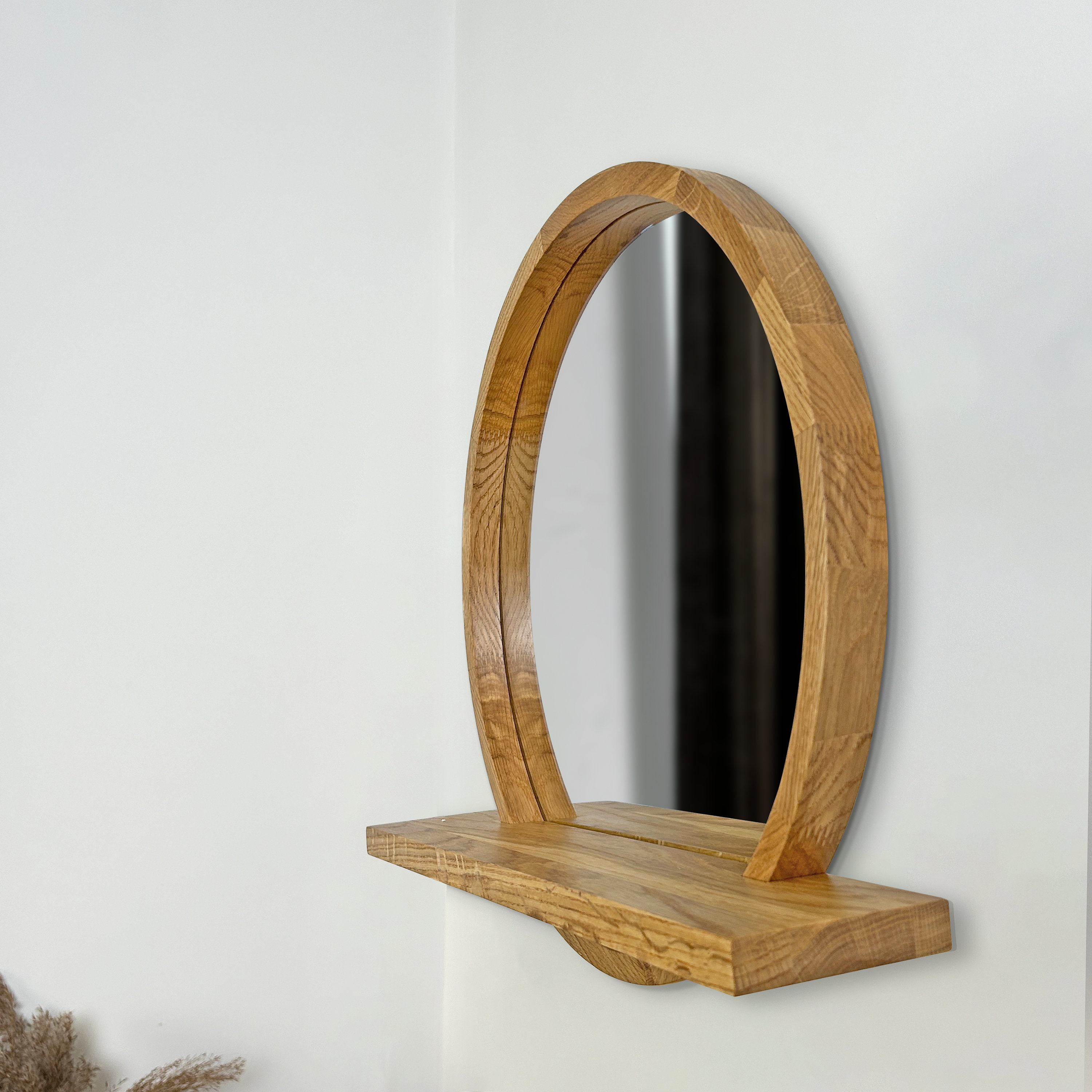 Round Mirror With Shelf, Wooden Console Mirror, Aesthetic Mirror Wall ...