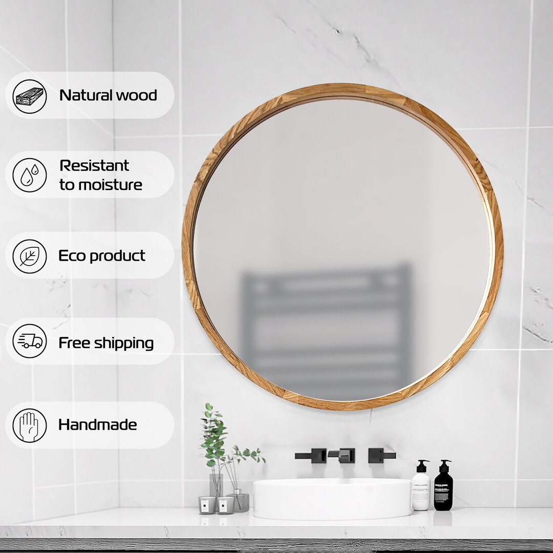 Round Bathroom Mirror, Wood Mirror, Round Wood Mirror, Bathroom Mirror ...