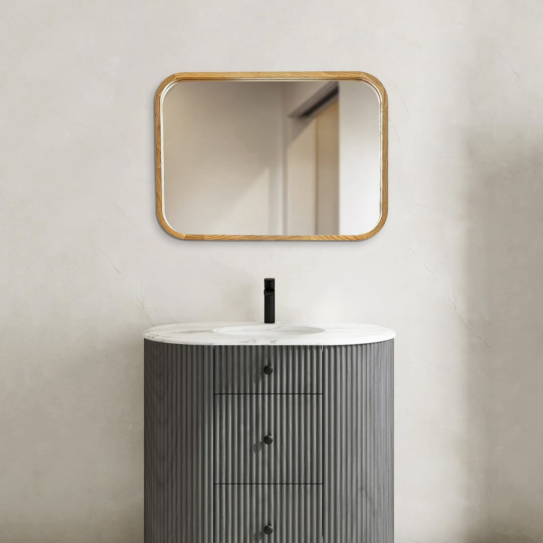 Farmhouse Wood Framed Mirror, Rectangular Wooden Wall Mirror, Bathroom ...