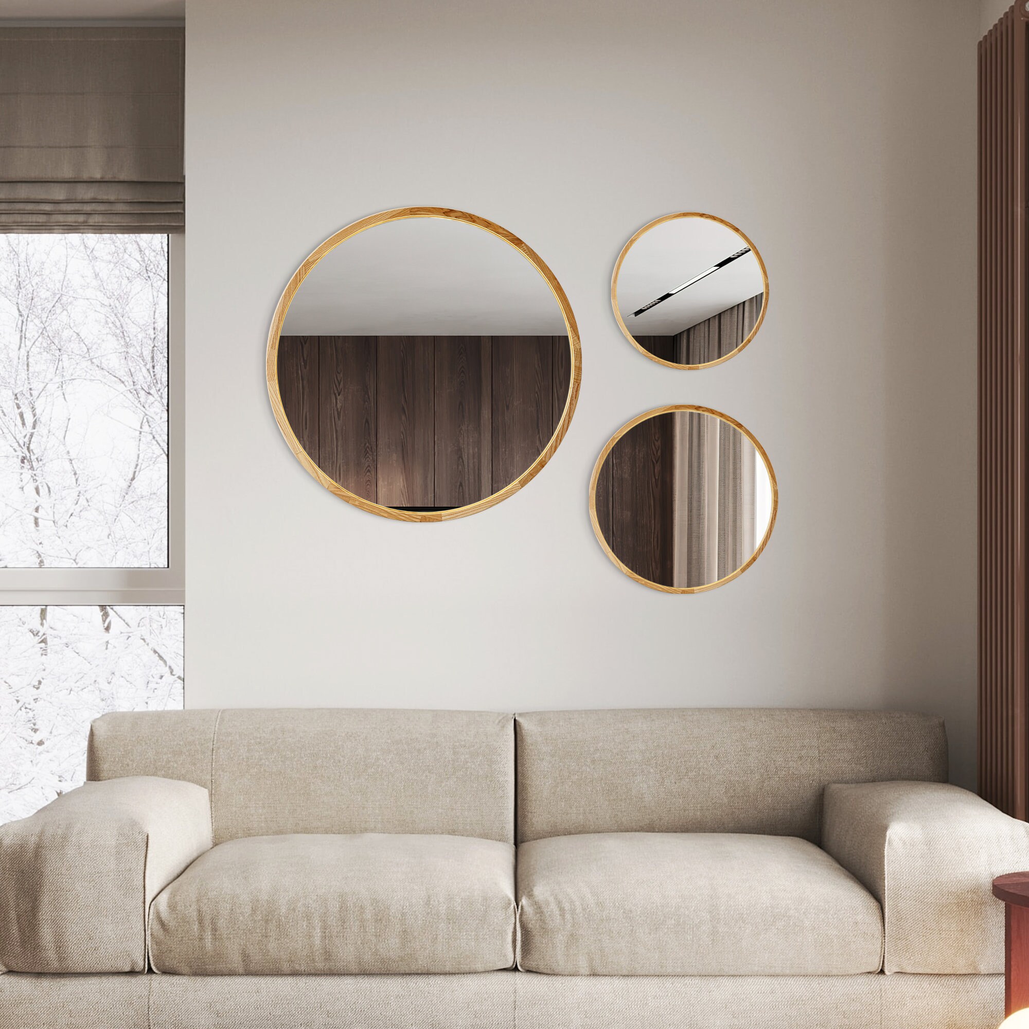 Wood Mirror Set Wall Bedroom Decor, Decorative Office Wall Decor, Small ...