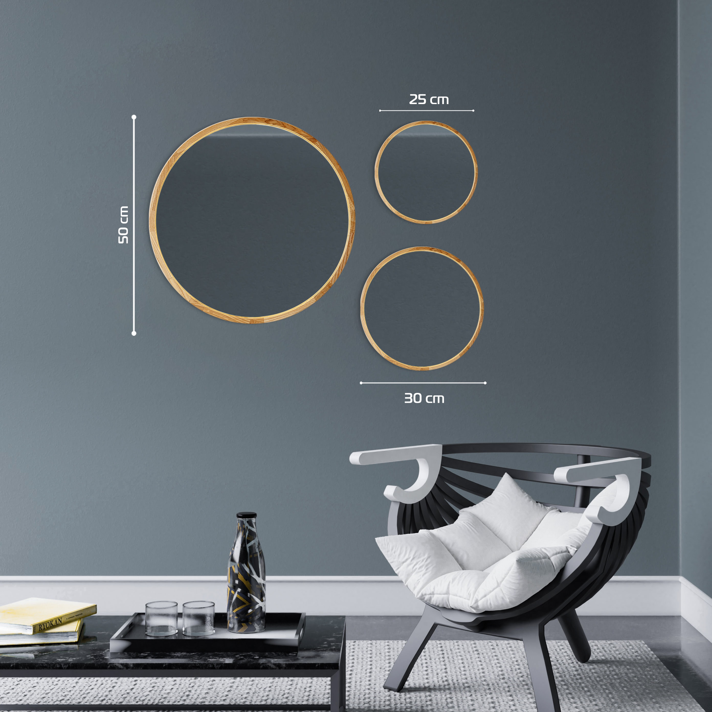 Wood Mirror Set Wall Bedroom Decor, Decorative Office Wall Decor, Small ...