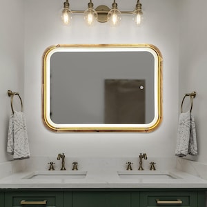 Rectangular Walnut Mirror, Wooden Mirror Wall Decor, LED Mirror, Large ...