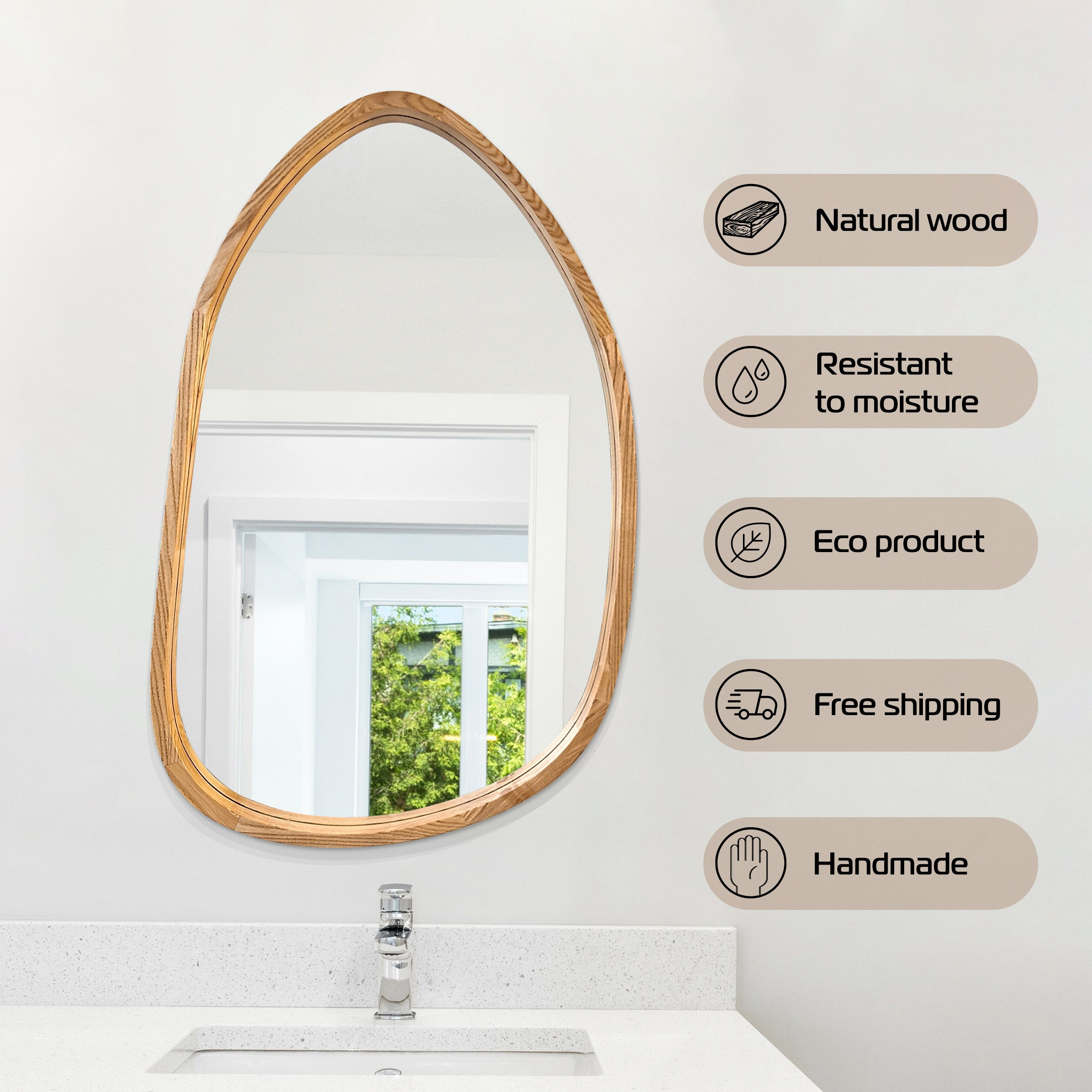 Asymmetrical Wooden Mirror, Large Mirror, Irregular Mirror, Modern Wall ...