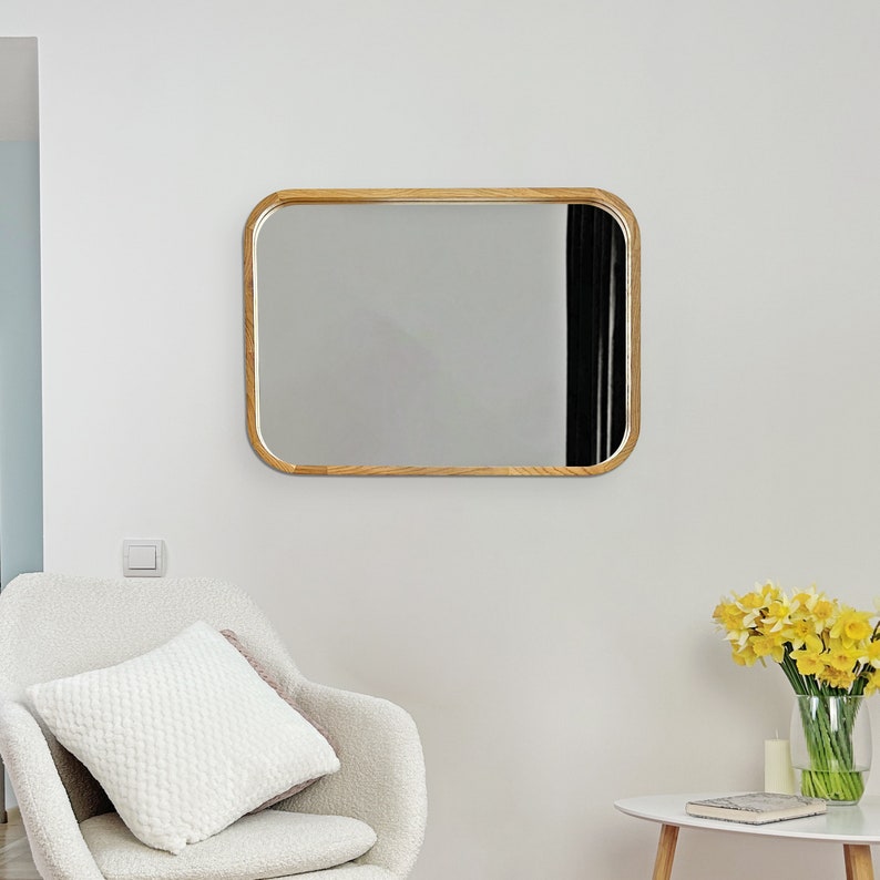 Farmhouse Wood Framed Mirror, Rectangular Wooden Wall Mirror, Bathroom ...