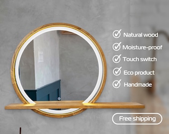 Circle LED Mirror With Shelf, Round Mirror, Makeup Mirror, Circle ...