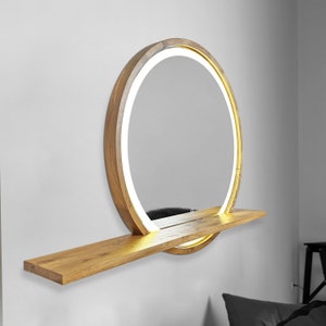 Circle LED Mirror With Shelf, Round Mirror, Makeup Mirror, Circle ...