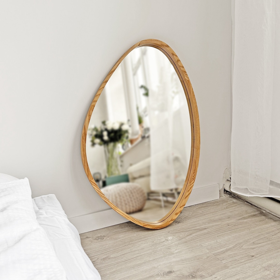Asymmetrical Oak Mirror, Irregular Mirror Wall Decor, Large Wall Mirror ...