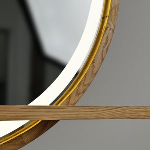 LED Mirror With Shelf, Round Mirror, Wood Mirror Wall Decor, Circle ...