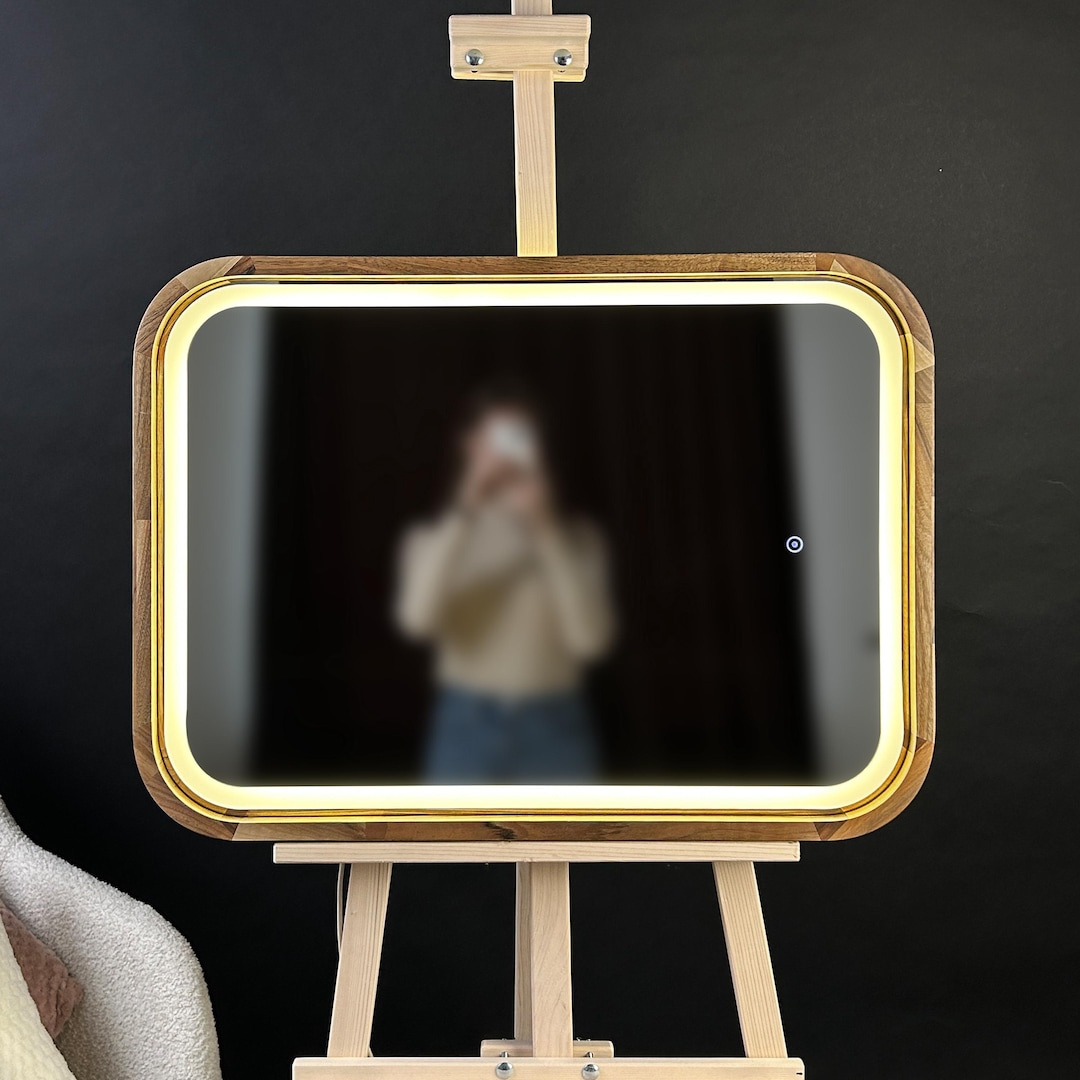 Wood Rectangular Mirror, Wooden Mirror Wall Decor, LED Mirror, Large ...
