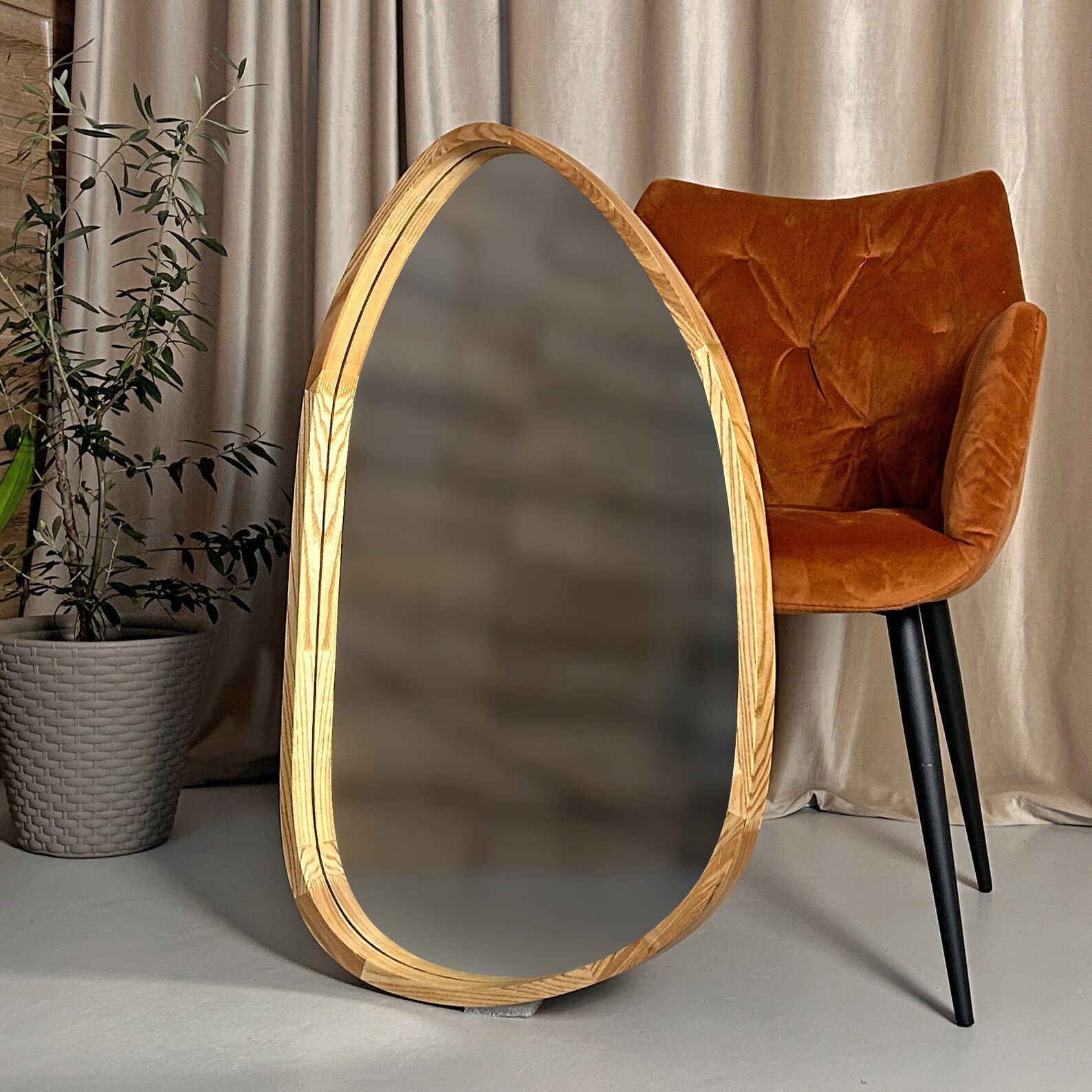 Asymmetrical Wooden Mirror, Large Mirror, Irregular Mirror, Modern Wall ...