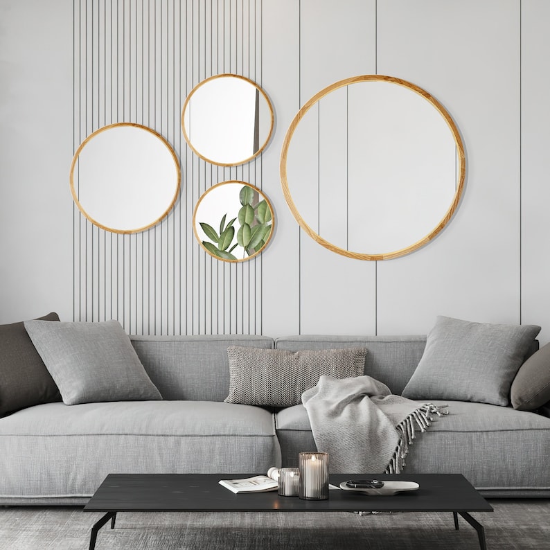 Wood Mirror Set Wall Bedroom Decor, Decorative Office Wall Decor, Small ...