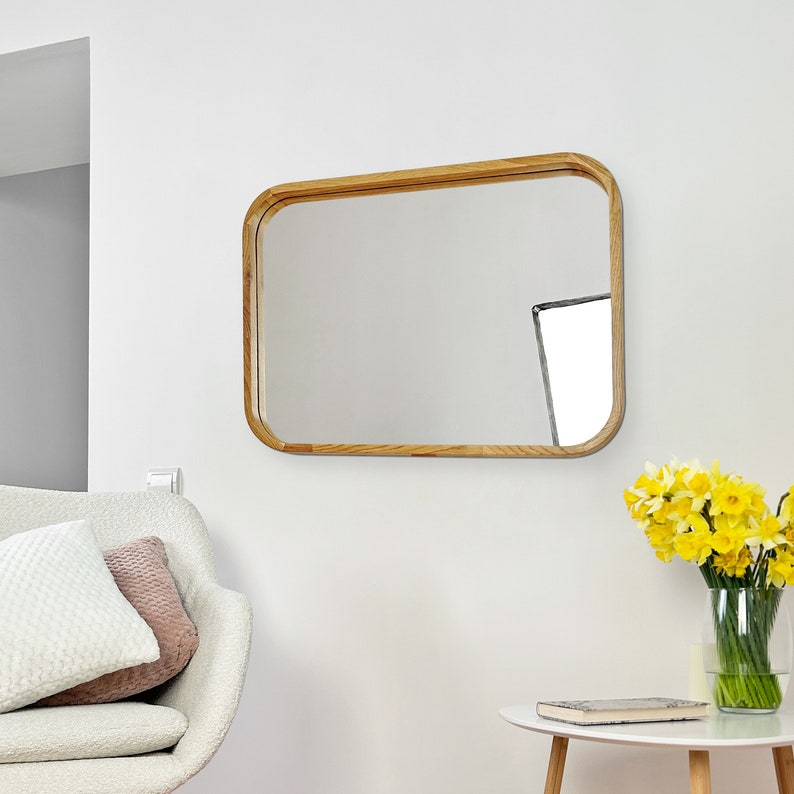 Farmhouse Wood Framed Mirror, Rectangular Wooden Wall Mirror, Bathroom ...