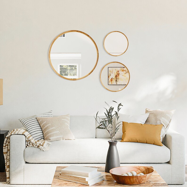 Wood Mirror Set Wall Bedroom Decor, Decorative Office Wall Decor, Small ...