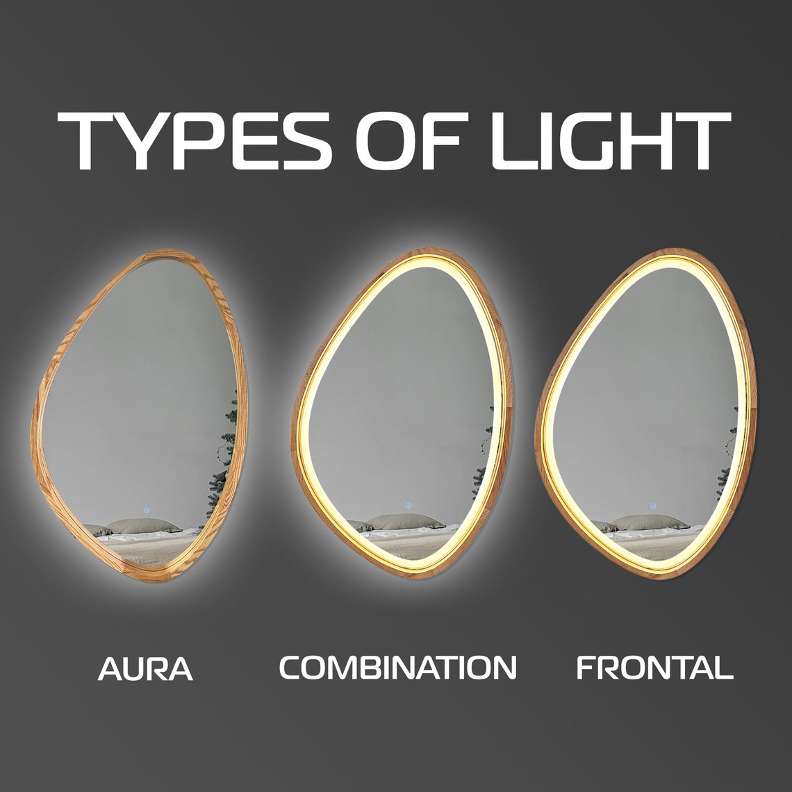 Rectangular Wood Mirror, LED Lighting Mirror, Wooden Wall Mirror, Large ...