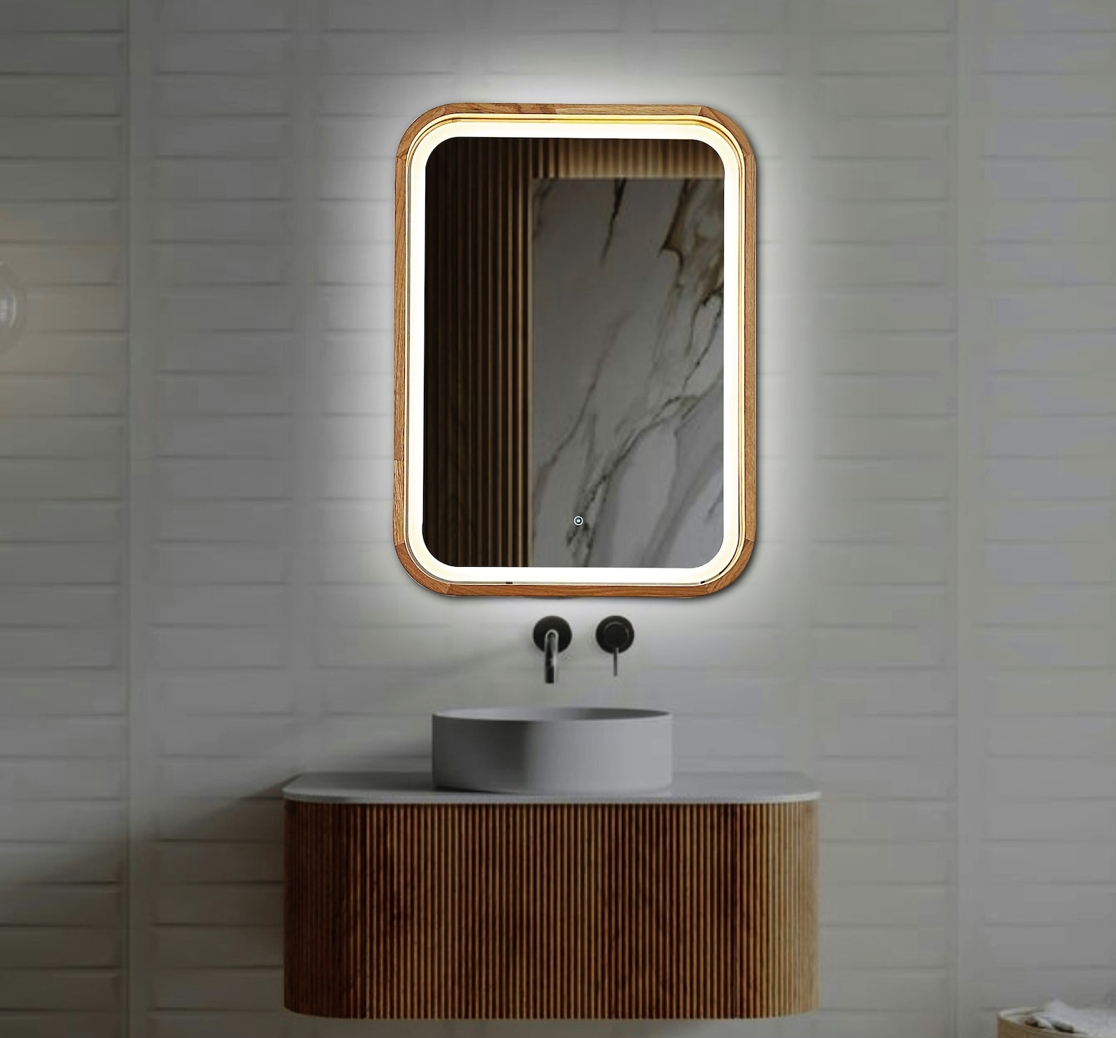 Rectangular Wood Mirror, LED Lighting Mirror, Wooden Wall Mirror, Large ...