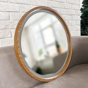 Round LED Mirror, Wood Mirror, LED Light, Bathroom Mirror, Makeup ...