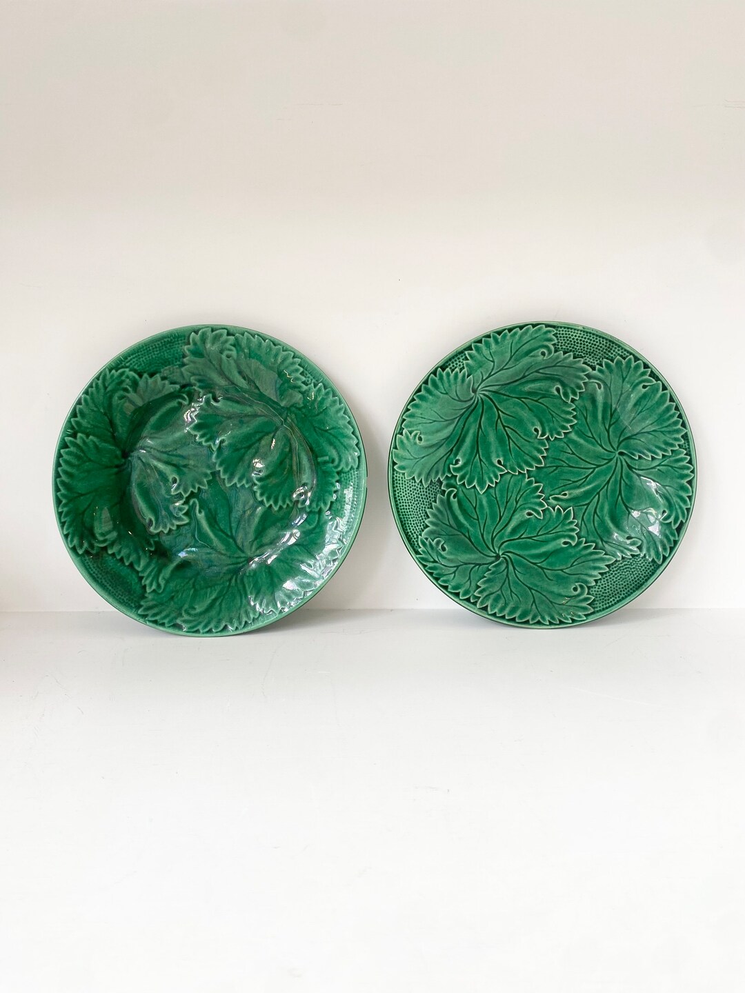 Two Rare RS Anchor Majolica Greenware Plates in an Overlapping Leaf ...