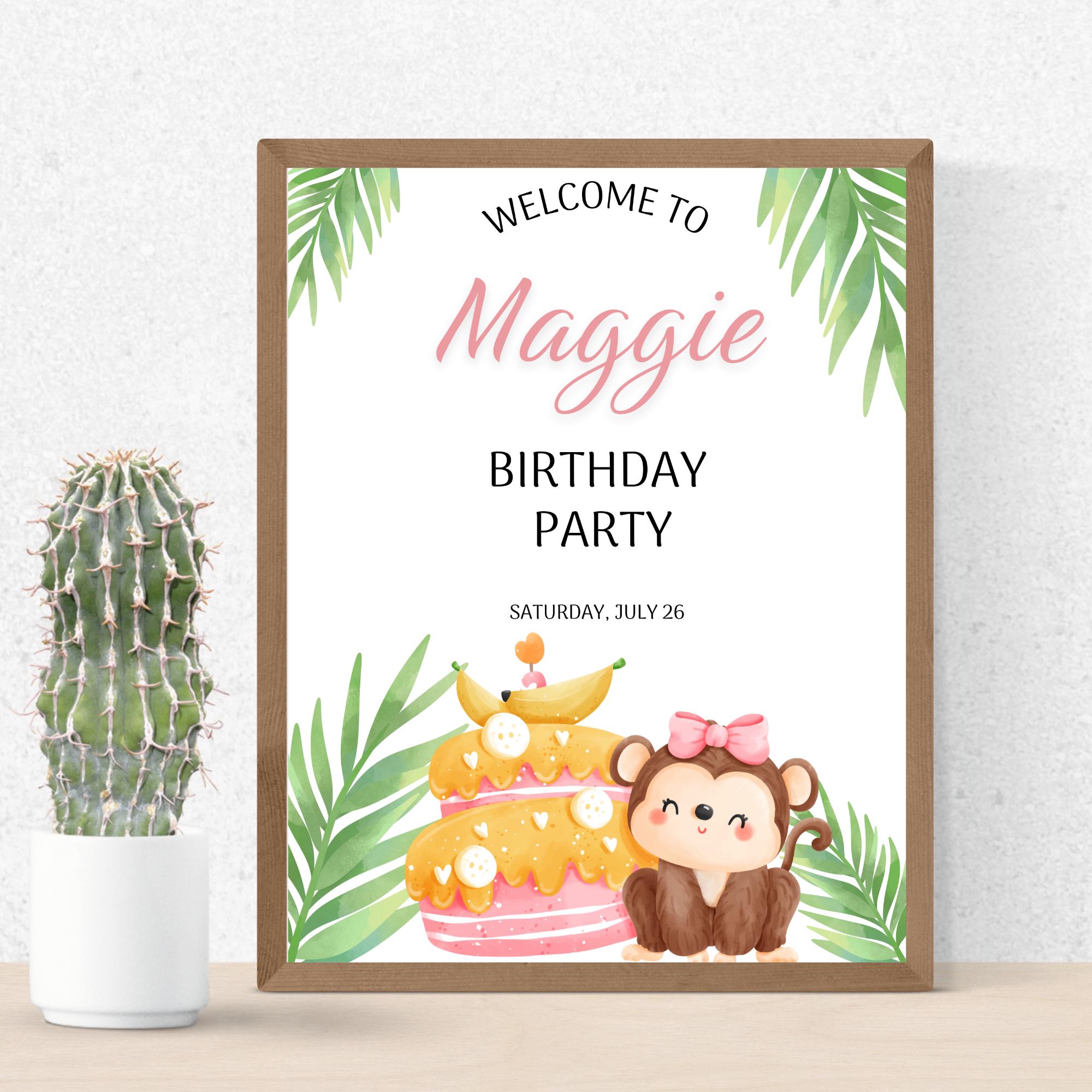 Editable Welcome Sign Monkey Birthday Party, Monkey Welcome Sign for ...