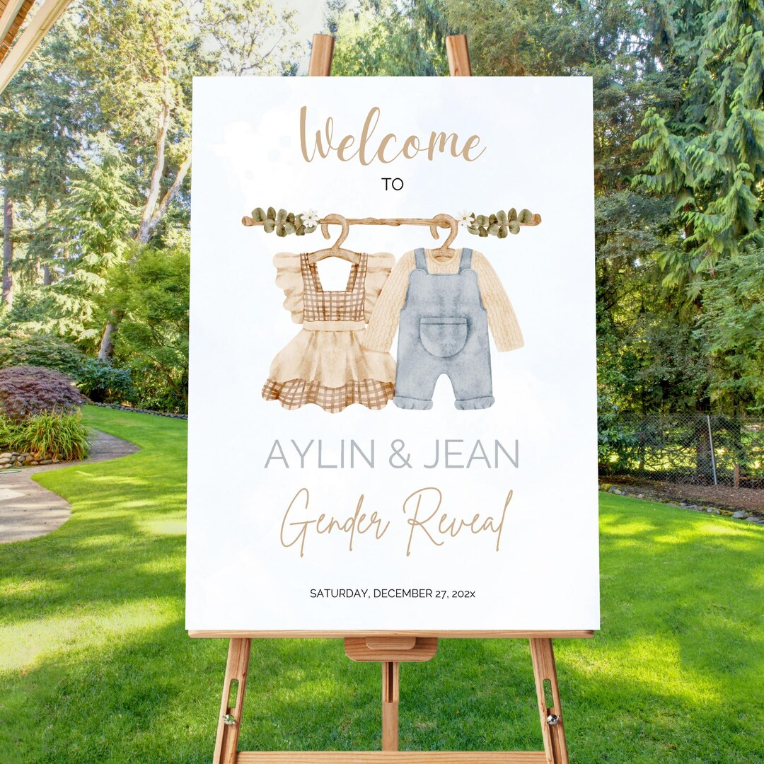 Editable Baby Clothes Gender Reveal Welcome Sign Template, Vintage Baby ...