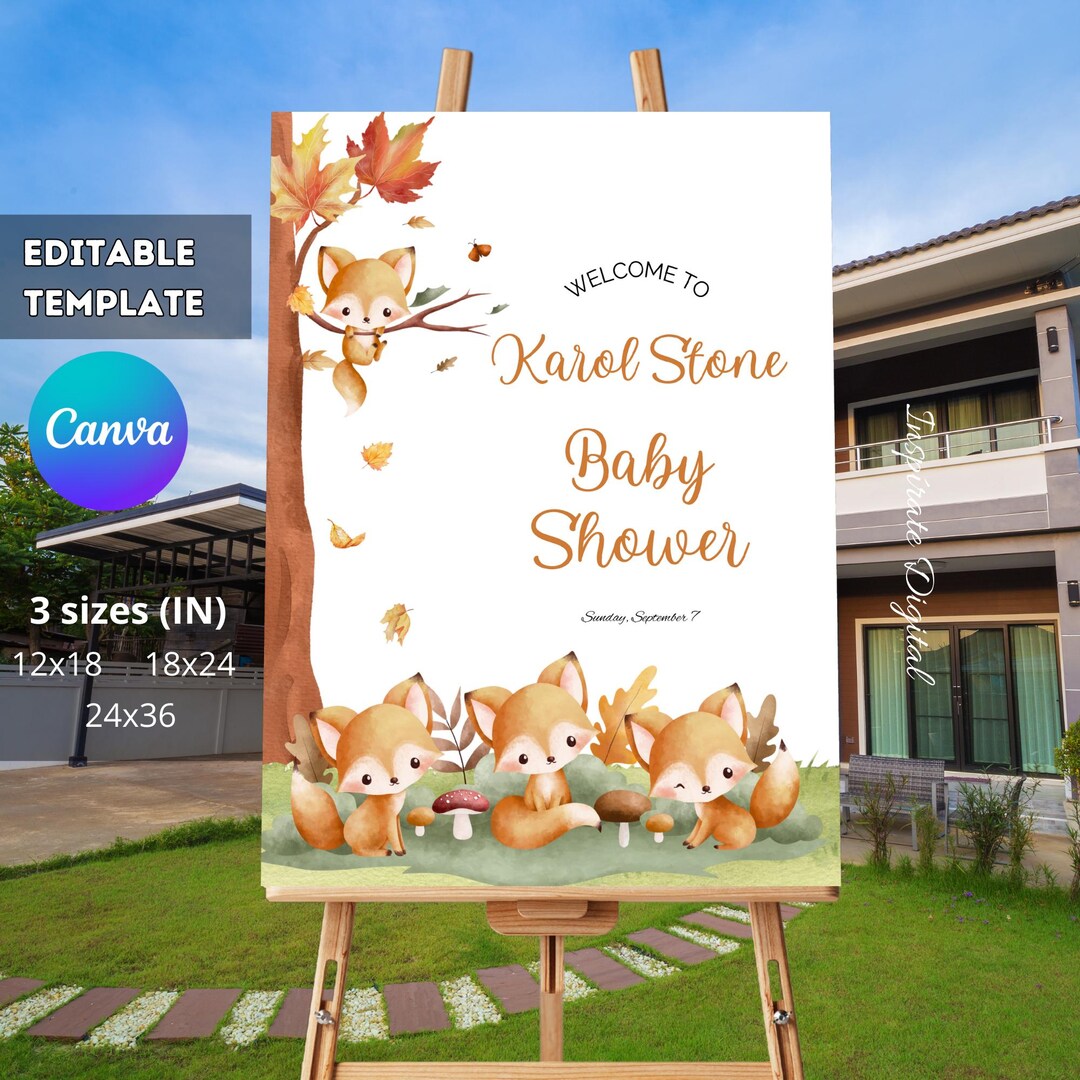 Fox Baby Shower Welcome Sign Template, Fall Baby Shower Welcome Sign ...