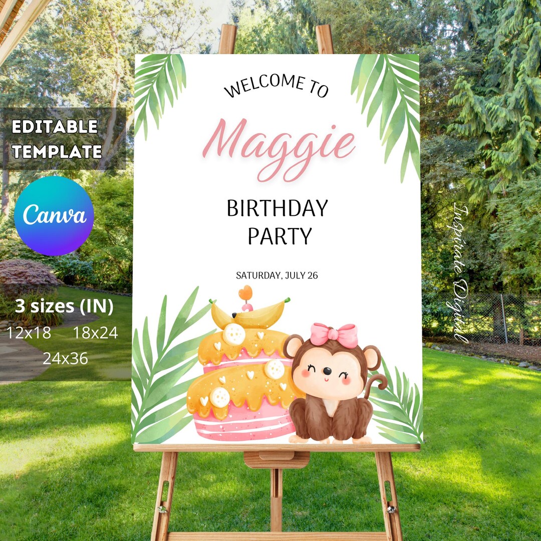 Editable Welcome Sign Monkey Birthday Party, Monkey Welcome Sign for ...