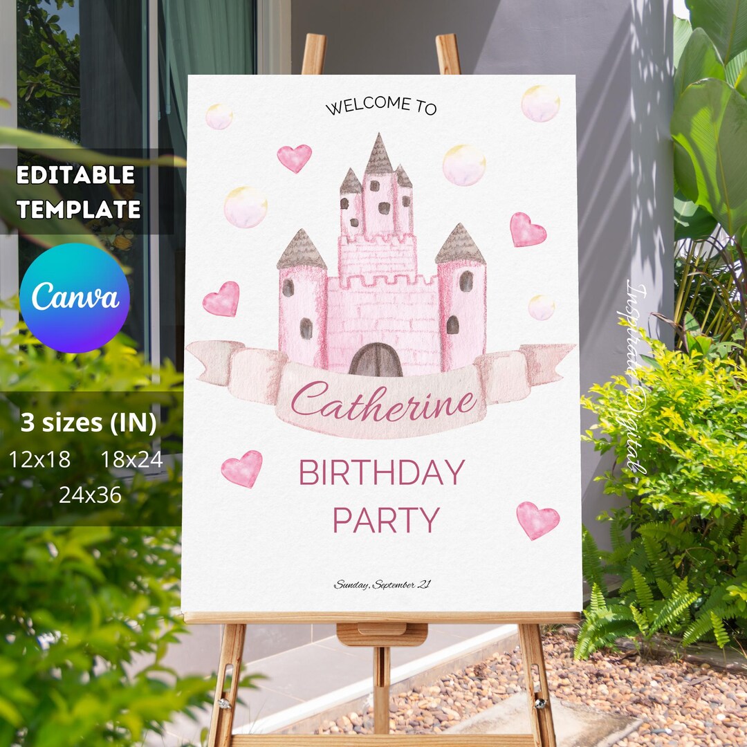 Castle Welcome Sign, Pink Castle Welcome Sign, Editable Pink Castle ...