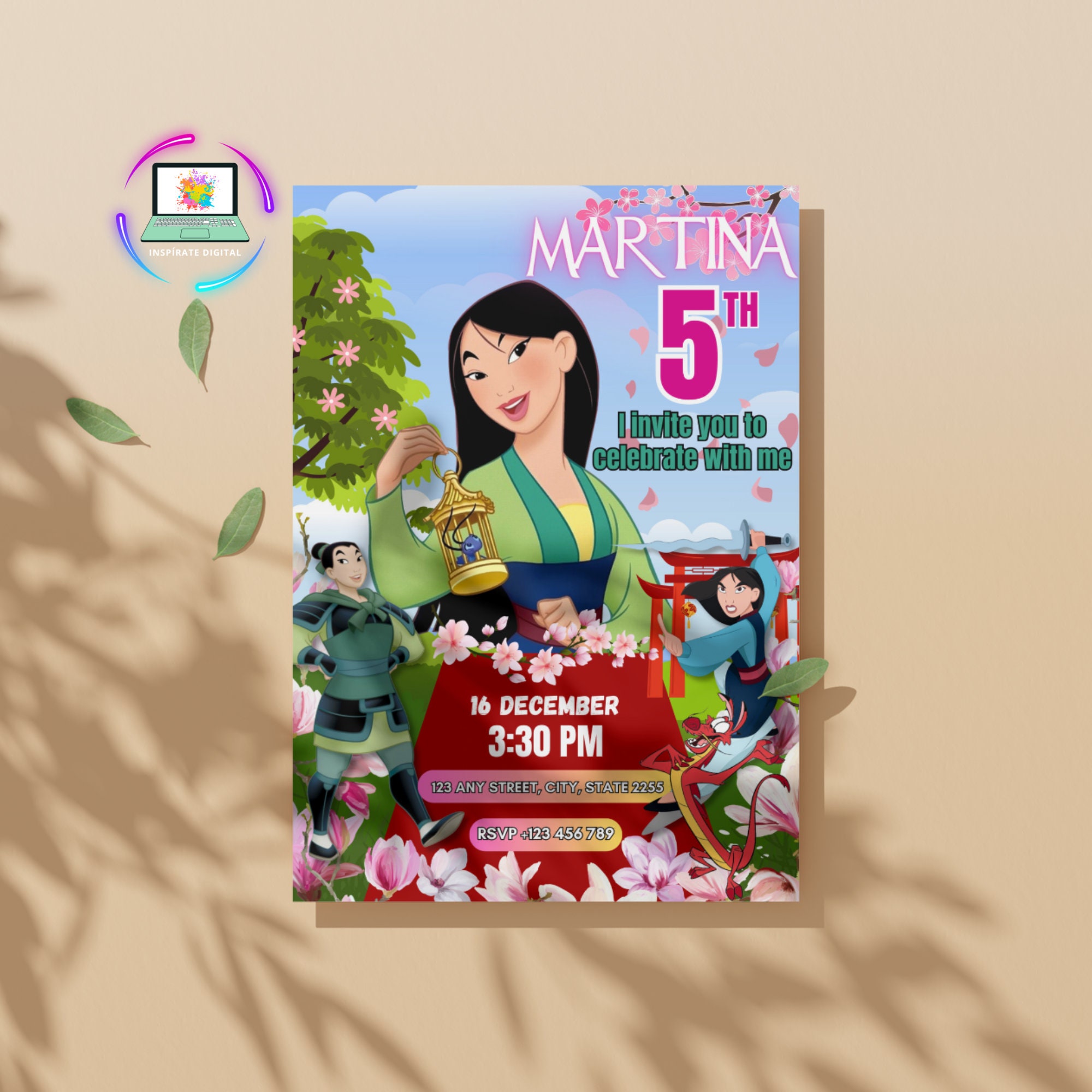 Mulan Invitation, Birthday, Girl Invitation, Mulan, Mulan Invitation ...