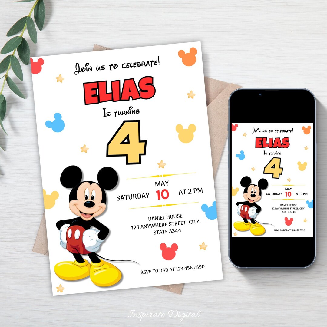 Mickey Mouse Invitation, Editable Mickey Mouse Invitation for Birthday ...