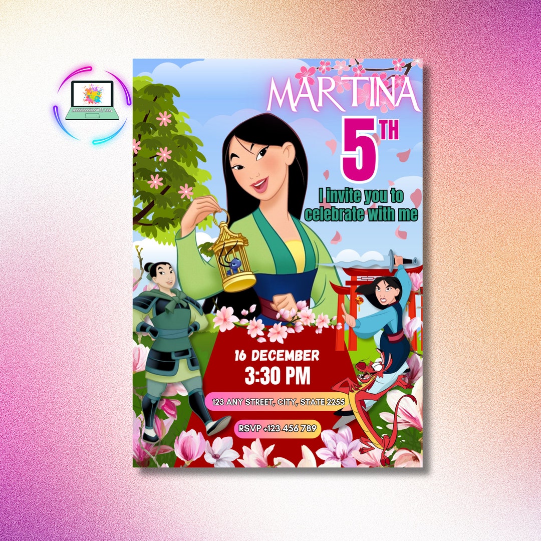 Mulan Invitation, Birthday, Girl Invitation, Mulan, Mulan Invitation ...