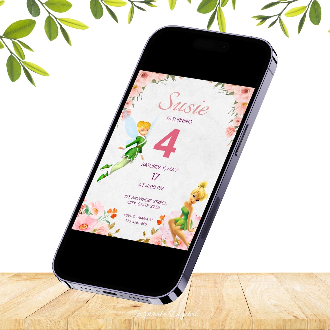 Tinkerbell Invitation, Tinkerbell Invitation Editable Canva, Editable ...
