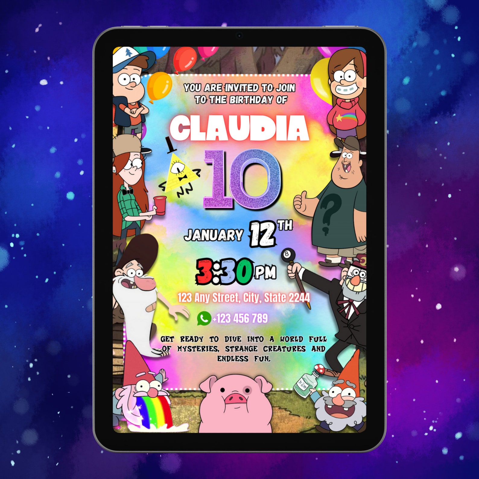 Gravity Falls Invitation, Gravity Falls, Birthday Invitation, Birthday ...