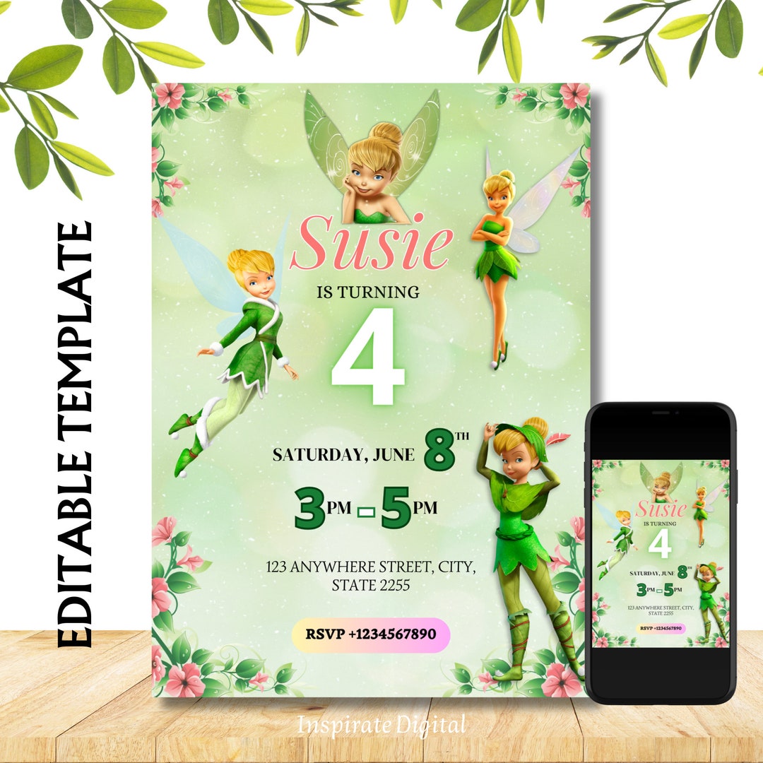 Tinkerbell Invitation, Tinkerbell Invitation, Editable Tinkerbell ...