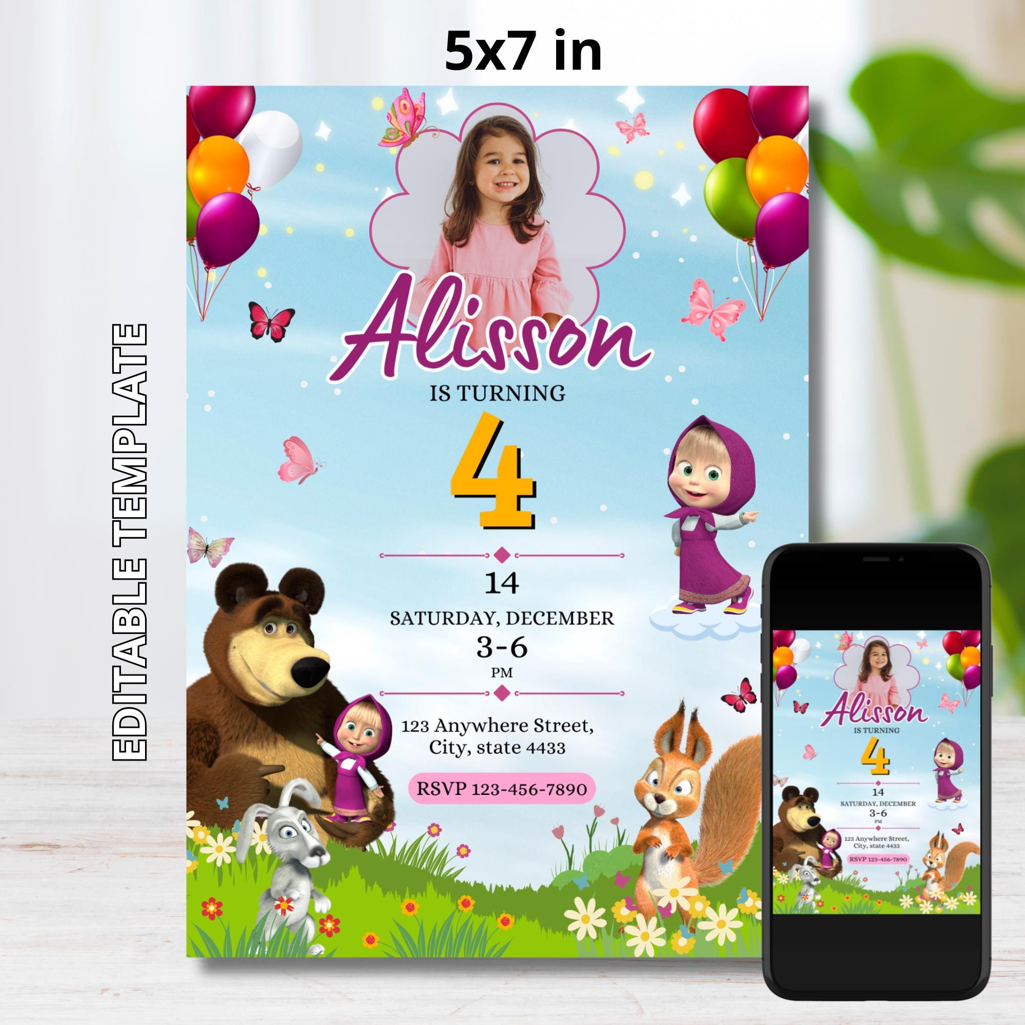 Masha and the Bear Invitation, Masha and Bear Invitation, Masha ...