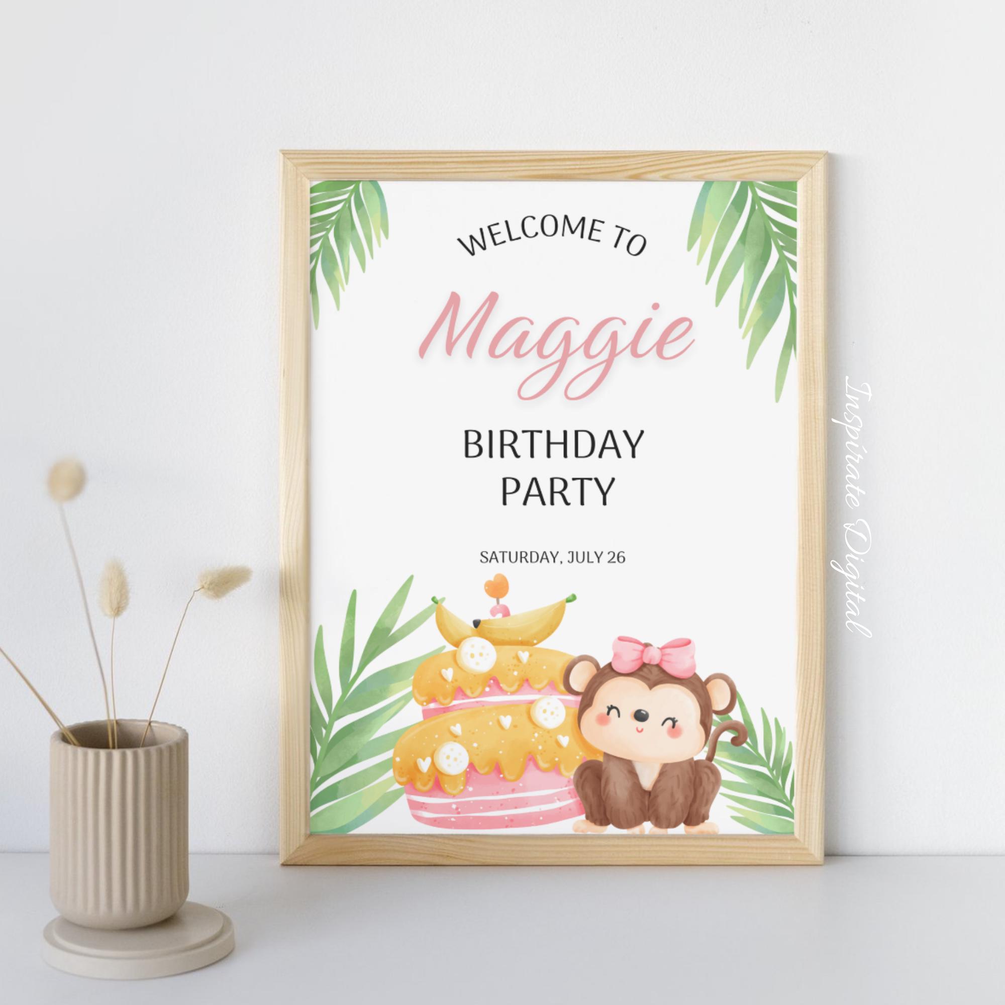 Editable Welcome Sign Monkey Birthday Party, Monkey Welcome Sign for ...