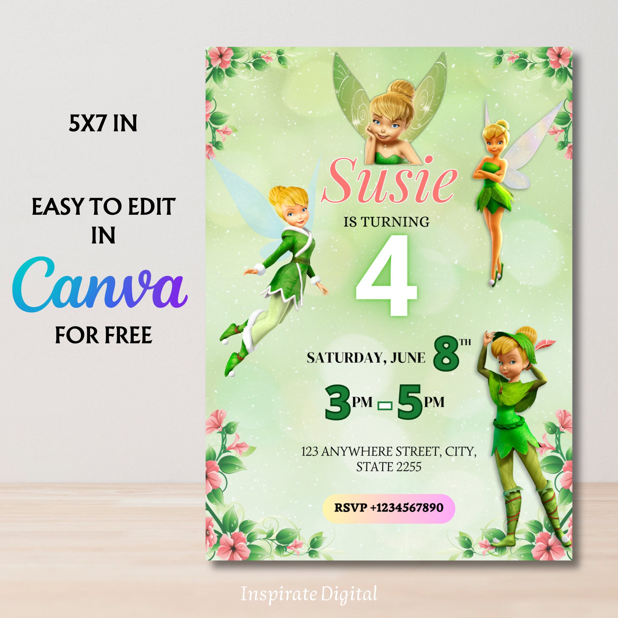 Tinkerbell Invitation, Tinkerbell Invitation, Editable Tinkerbell ...