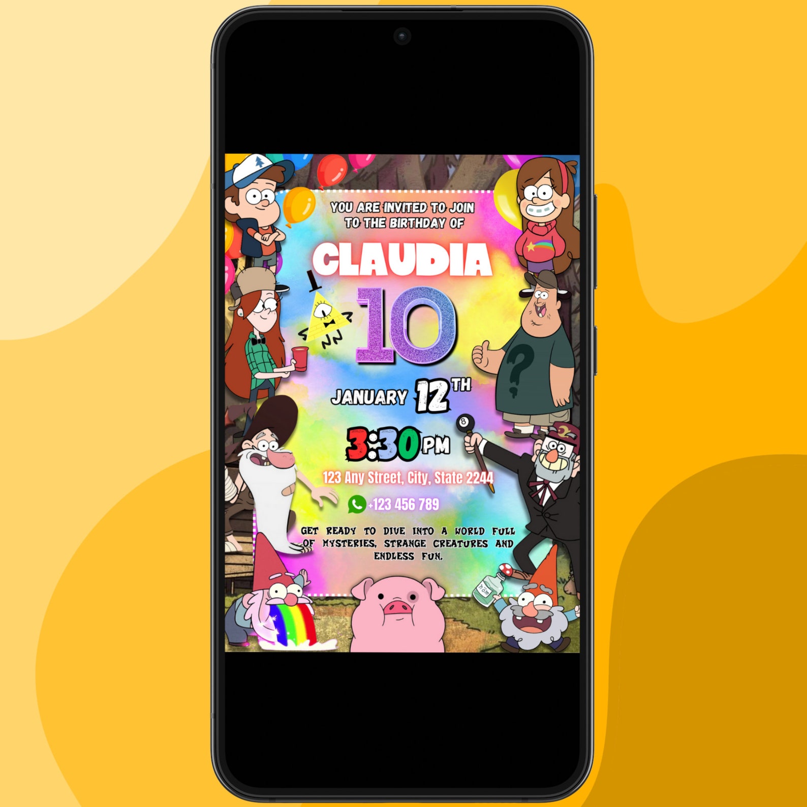 Gravity Falls Invitation, Gravity Falls, Birthday Invitation, Birthday ...