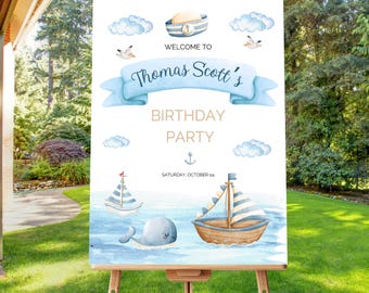 Nautical Baby Shower Welcome Sign, Editable Nautical Birthday Welcome ...